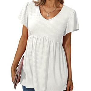 Glanzition Oversized T Shirts for Women Tunic Tops to Wear with Leggings Short Sleeve White L