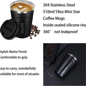 Insulated Coffee Mug with Lid, 18oz Vacuum Stainless Steel Tea Tumbler Cup, Durable Double Wall Leak-Proof Reusable Coffee Cup Thermos Mug for Travel Office School Party Camping (Black)