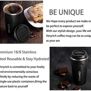 Insulated Coffee Mug with Lid, 18oz Vacuum Stainless Steel Tea Tumbler Cup, Durable Double Wall Leak-Proof Reusable Coffee Cup Thermos Mug for Travel Office School Party Camping (Black)