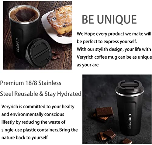 Insulated Coffee Mug with Lid, 18oz Vacuum Stainless Steel Tea Tumbler Cup, Durable Double Wall Leak-Proof Reusable Coffee Cup Thermos Mug for Travel Office School Party Camping (Black)