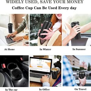 Insulated Coffee Mug with Lid, 18oz Vacuum Stainless Steel Tea Tumbler Cup, Durable Double Wall Leak-Proof Reusable Coffee Cup Thermos Mug for Travel Office School Party Camping (Black)