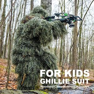 ANZOME 5in1 Kids Ghillie Suit, 3D Kid Camo Hunting Clothes Youth Gilly Suits with Carry Bag+Hood+Gillie Sniper Suit for Shooting Game, Halloween Costume Outfit for 4.5-5ft