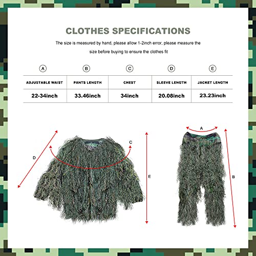 ANZOME 5in1 Kids Ghillie Suit, 3D Kid Camo Hunting Clothes Youth Gilly Suits with Carry Bag+Hood+Gillie Sniper Suit for Shooting Game, Halloween Costume Outfit for 4.5-5ft