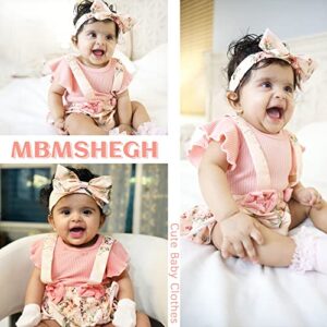 MBMSHEGH Newborn Baby Girl Clothes Summer Infant Romper Outfit Short Sleeve Suspender Ribbed Shorts Clothing with Headband 3-6 Months