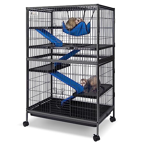 50" H 4 Tier Steel Plastic Deluxe Small Animal Pet Cage Kit for Guinea Pig Ferret Little Rabbit with Wheels Brakes Hammock Removable Tray and Ladder with Flannel