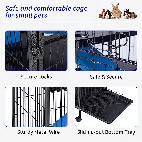 50" H 4 Tier Steel Plastic Deluxe Small Animal Pet Cage Kit for Guinea Pig Ferret Little Rabbit with Wheels Brakes Hammock Removable Tray and Ladder with Flannel