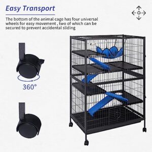 50" H 4 Tier Steel Plastic Deluxe Small Animal Pet Cage Kit for Guinea Pig Ferret Little Rabbit with Wheels Brakes Hammock Removable Tray and Ladder with Flannel