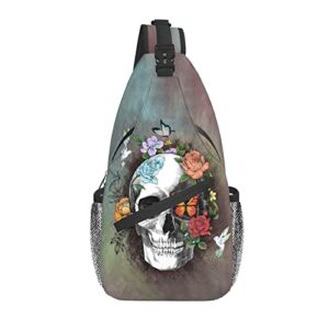 sugar skull large sling bag crossbody sling backpack shoulder chest bags travel hiking daypack for women men