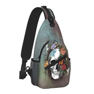 Sugar Skull Large Sling Bag Crossbody Sling Backpack Shoulder Chest Bags Travel Hiking Daypack for Women Men