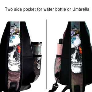 Sugar Skull Large Sling Bag Crossbody Sling Backpack Shoulder Chest Bags Travel Hiking Daypack for Women Men