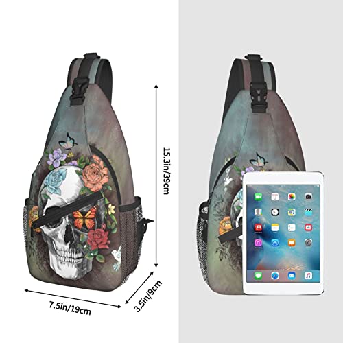 Sugar Skull Large Sling Bag Crossbody Sling Backpack Shoulder Chest Bags Travel Hiking Daypack for Women Men