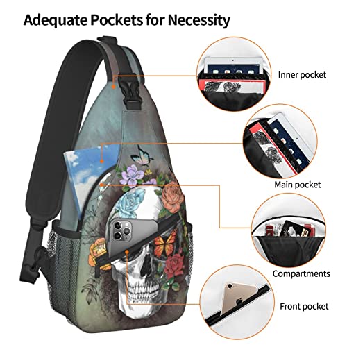 Sugar Skull Large Sling Bag Crossbody Sling Backpack Shoulder Chest Bags Travel Hiking Daypack for Women Men