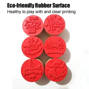 JZTang 6 Pcs Wooden Stamps Set Round Wooden Rubber Stamps for Card Making Happy Birthday Pattern Rubber Stamp for DIY Craft Card and Scrapbooking (Happy Birthday Stamps)