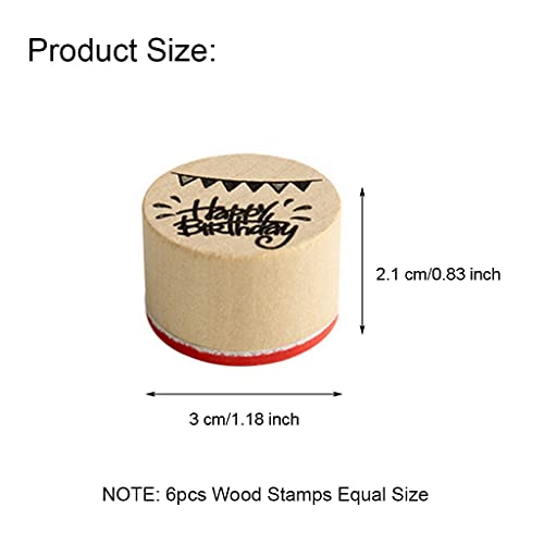 JZTang 6 Pcs Wooden Stamps Set Round Wooden Rubber Stamps for Card Making Happy Birthday Pattern Rubber Stamp for DIY Craft Card and Scrapbooking (Happy Birthday Stamps)