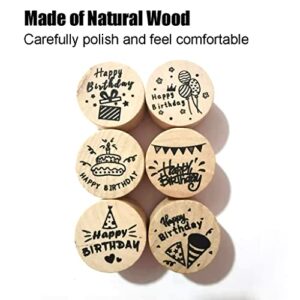 JZTang 6 Pcs Wooden Stamps Set Round Wooden Rubber Stamps for Card Making Happy Birthday Pattern Rubber Stamp for DIY Craft Card and Scrapbooking (Happy Birthday Stamps)