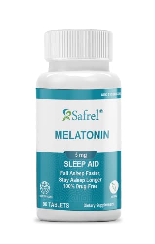 Safrel Melatonin 5mg Tablets, Vegan Natural Sleep Aid, Helps You to Fall Asleep Faster and Stay Asleep Longer, Helps with Occasional Sleeplessness and Supports Restful Sleep, 90 Count