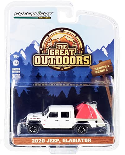 2020 Gladiator Rubicon Pickup Truck White with Modern Truck Bed Tent The Great Outdoors Series 1 1/64 Diecast Model Car by Greenlight 38010 D