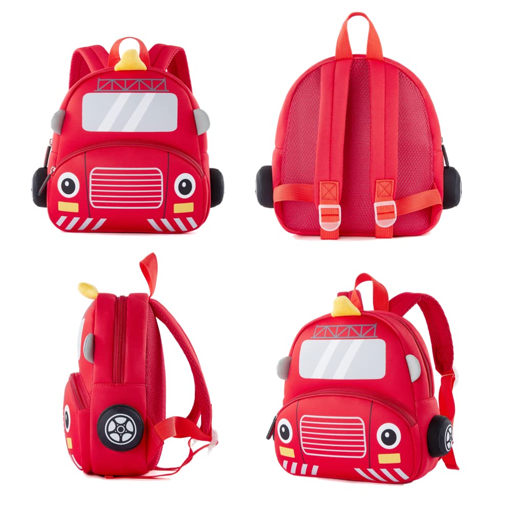 KK CRAFTS Preschool Backpack Toddler Neoprene Animal Waterproof Schoolbag Lunch backpack for Kids Boys Girls (Fire Engine)