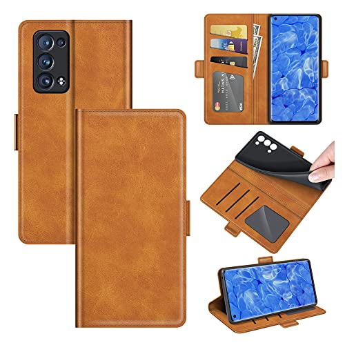 for Oppo Reno 6 Pro Plus 5G Case, Premium PU Leather Wallet Book Style Magnet Phone Case Flip Foldable Kickstand Cover with Card Slots for Oppo Reno 6 Pro 5G Phone case (Yellow)