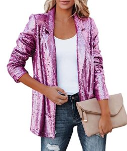 sematomala women's sequin shiny open front blazer evening party sparkly long sleeve slim cardigan coat ro-m