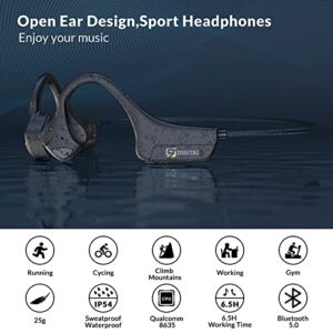 Bone Conduction Headphones Bluetooth 5.0,Wireless Open Ear Headphones with Built-in Mic,Waterproof Earphones,Sweatproof Sports Headset for Running,Cycling,Hiking,Gym,Climbing & Driving(Black)