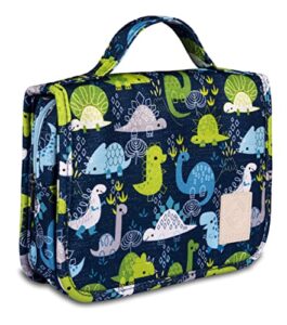 eudora hanging travel toiletry kit bag for men and boys, waterproof travel organizer, cute dinosaur snake cartoon cosmetic weekender bag with 360 rotatable hook (blue)