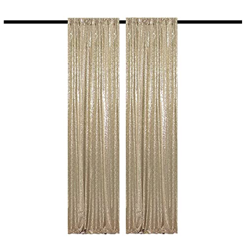 TCBESTO Champagne Gold Sequin Backdrop Curtains Glitter Drapes 2FT x 8FT 2 Panels for Wedding Birthday Party Decorations Bridal Baby Shower Party Supplies Sparkly Photography Background