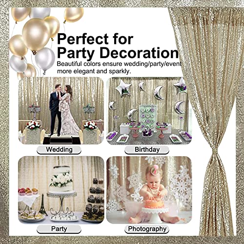 TCBESTO Champagne Gold Sequin Backdrop Curtains Glitter Drapes 2FT x 8FT 2 Panels for Wedding Birthday Party Decorations Bridal Baby Shower Party Supplies Sparkly Photography Background