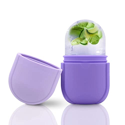 Ice Roller for Face and Eye, Upgrated Facial Beauty Ice Roller Skin Care Tools, Facial Cube, Gua Sha Massage, Silicone Ice Mold (Purple)