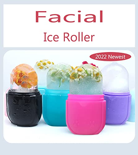 Ice Roller for Face and Eye, Upgrated Facial Beauty Ice Roller Skin Care Tools, Facial Cube, Gua Sha Massage, Silicone Ice Mold (Purple)