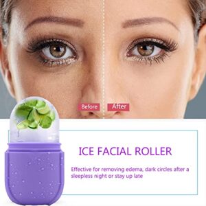 Ice Roller for Face and Eye, Upgrated Facial Beauty Ice Roller Skin Care Tools, Facial Cube, Gua Sha Massage, Silicone Ice Mold (Purple)