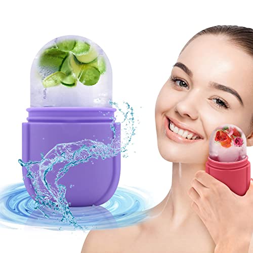 Ice Roller for Face and Eye, Upgrated Facial Beauty Ice Roller Skin Care Tools, Facial Cube, Gua Sha Massage, Silicone Ice Mold (Purple)