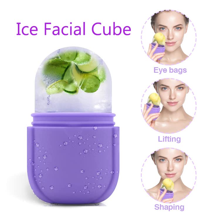 Ice Roller for Face and Eye, Upgrated Facial Beauty Ice Roller Skin Care Tools, Facial Cube, Gua Sha Massage, Silicone Ice Mold (Purple)