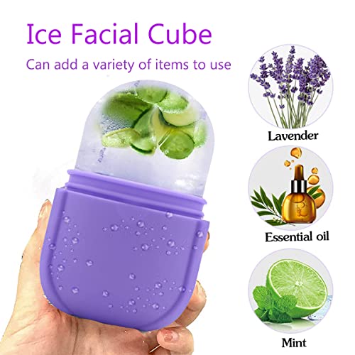 Ice Roller for Face and Eye, Upgrated Facial Beauty Ice Roller Skin Care Tools, Facial Cube, Gua Sha Massage, Silicone Ice Mold (Purple)