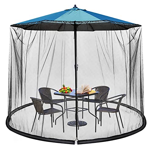 auanvel Patio Umbrella Mesh Screen Outdoor Polyester Mesh Netting Umbrella Hanging Tent with Zipper Door and Adjustable Rope, Fits for 7.5-10 FT Garden Camping Market Table Cantilever Offset Umbrella