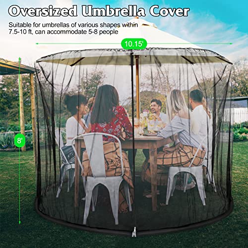 auanvel Patio Umbrella Mesh Screen Outdoor Polyester Mesh Netting Umbrella Hanging Tent with Zipper Door and Adjustable Rope, Fits for 7.5-10 FT Garden Camping Market Table Cantilever Offset Umbrella