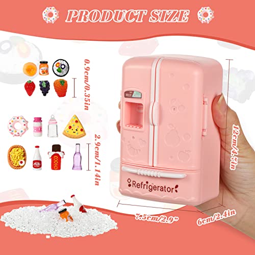 Dollhouse Refrigerator Mini Fridge Toy with Mini Food Set, Kitchen Furniture Food Toys Dollhouse Miniatures, Decorations Bottles Fruits Desserts for Children (Lovely Style, 17 Pieces)