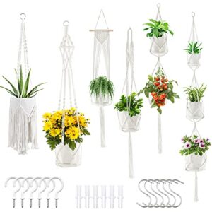 sfenngpet macrame plant hangers, 6pack hanging planters for indoor plants w/ 6 set hangers kit handmade macromay plant hangers indoor flower pots holder stand for boho home décor