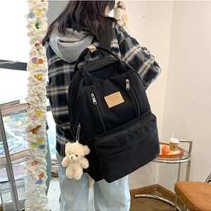 JHTPSLR Preppy Backpack with Plushies Cute Vintage Backpack for School Girls Light Academia Bookbags Preppy Aesthetic Backpack (Black)