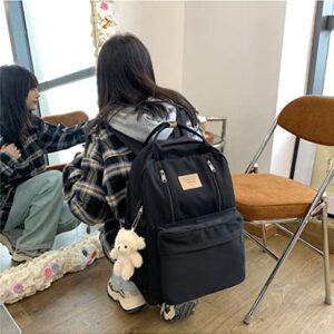 JHTPSLR Preppy Backpack with Plushies Cute Vintage Backpack for School Girls Light Academia Bookbags Preppy Aesthetic Backpack (Black)