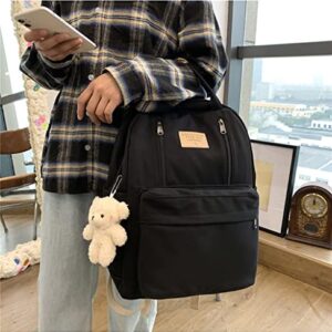 JHTPSLR Preppy Backpack with Plushies Cute Vintage Backpack for School Girls Light Academia Bookbags Preppy Aesthetic Backpack (Black)