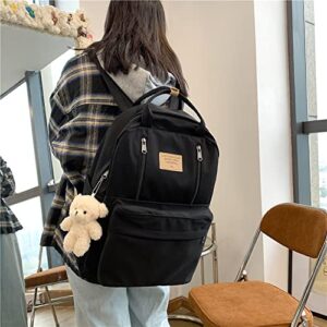 JHTPSLR Preppy Backpack with Plushies Cute Vintage Backpack for School Girls Light Academia Bookbags Preppy Aesthetic Backpack (Black)