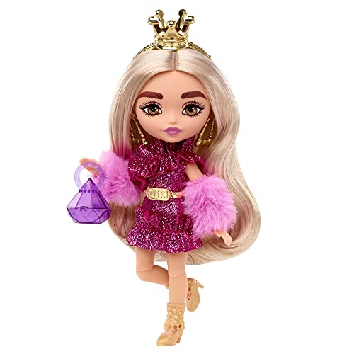 Barbie Extra Minis Doll & Accessories with Blonde Hair, Toy Pieces Include Shimmery Dress & Furry Shrug