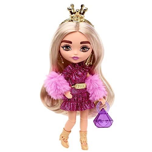 Barbie Extra Minis Doll & Accessories with Blonde Hair, Toy Pieces Include Shimmery Dress & Furry Shrug