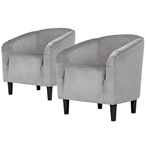 Topeakmart Velvet Accent Chair, Comfy and Modern Velvet Club Chair with Armrest and Sturdy Legs for Living Room/Bedroom Study, Set of 2, Grey