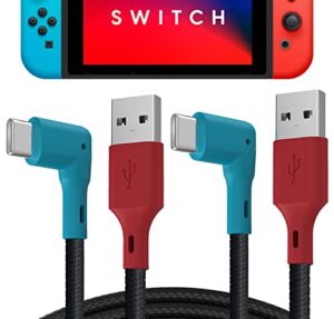 talk works fast charging cable compatible with nintendo switch, switch lite & oled - usb-c charger cables - 10 ft. long, right-angle cable for comfortable mobile gaming - blue/red (2 pack)