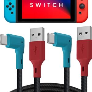 TALK WORKS Fast Charging Cable Compatible with Nintendo Switch, Switch Lite & OLED - USB-C Charger Cables - 10 ft. Long, Right-Angle Cable for Comfortable Mobile Gaming - Blue/Red (2 Pack)