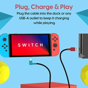 TALK WORKS Fast Charging Cable Compatible with Nintendo Switch, Switch Lite & OLED - USB-C Charger Cables - 10 ft. Long, Right-Angle Cable for Comfortable Mobile Gaming - Blue/Red (2 Pack)