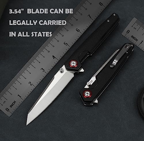 Pocket Folding Knife for EDC, 3.54" D2 Steel Blade Everyday Carry Folding Knife with Clip, G10 Handle for Camping, Fishing, Hiking, Fruit Knife Outdoor Activities Home Improvement, Gifts For Men Women