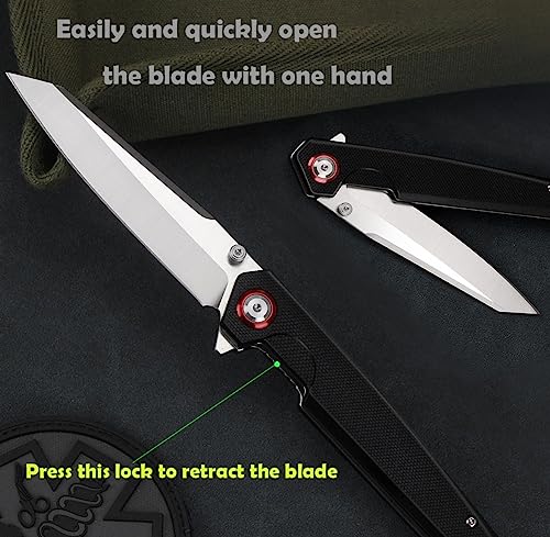 Pocket Folding Knife for EDC, 3.54" D2 Steel Blade Everyday Carry Folding Knife with Clip, G10 Handle for Camping, Fishing, Hiking, Fruit Knife Outdoor Activities Home Improvement, Gifts For Men Women